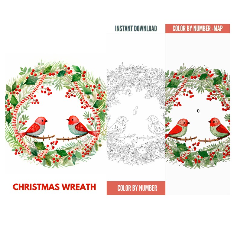 Color by Number for Adult,paint by Number Printable,christmas Wreath ...