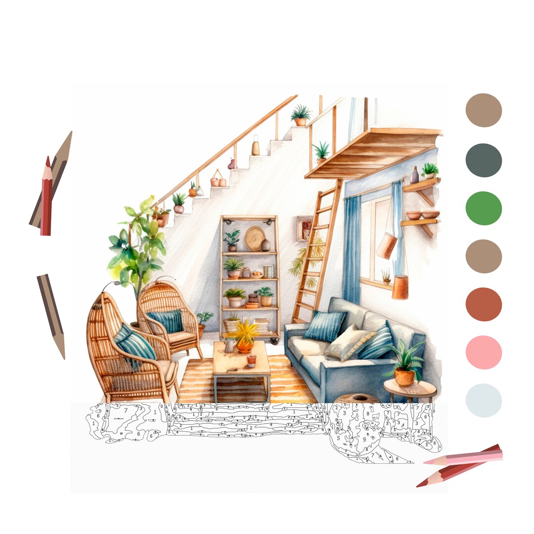 Color by Number for Adult, Paint by Number Printable,interior Living ...