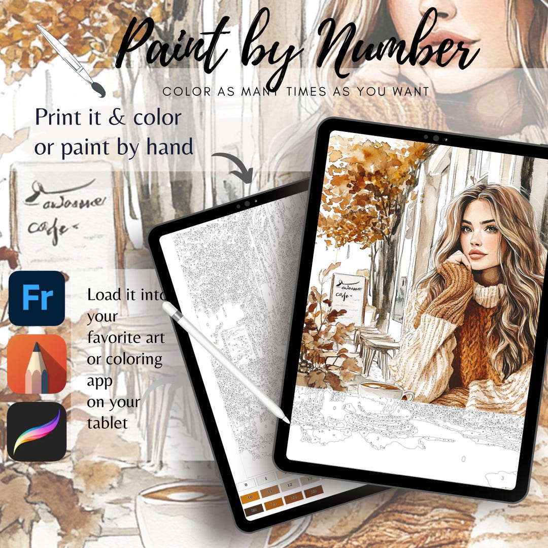 Color by Number for Adult, Paint by Number Printable, Autumn Fall Woman ...