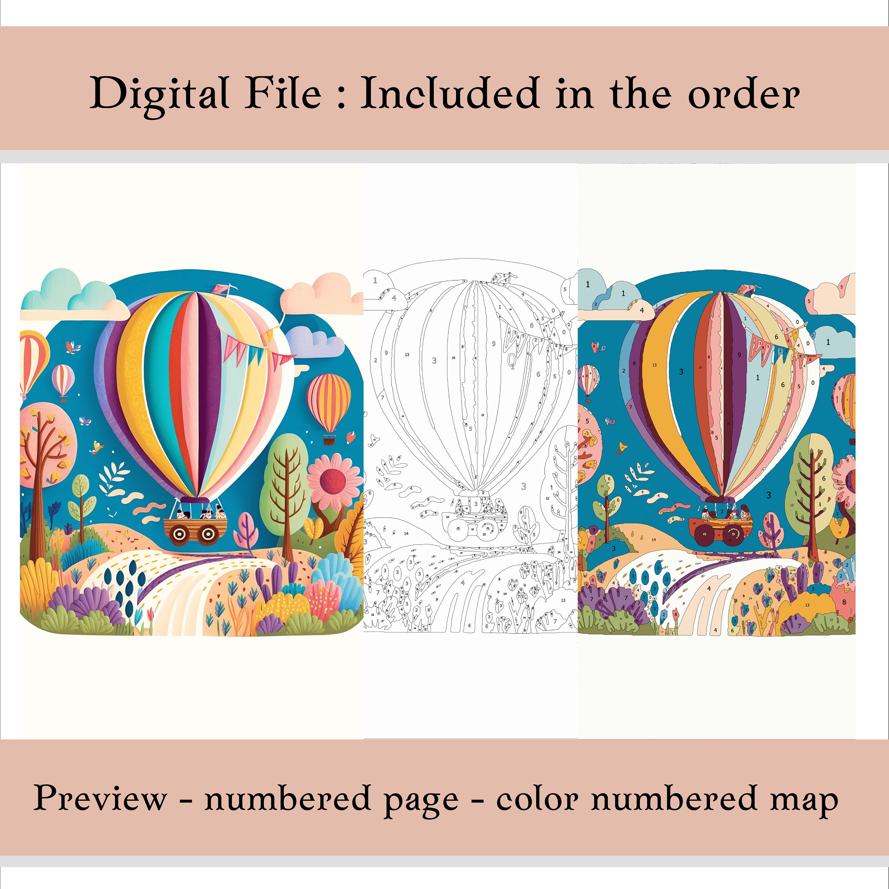 Color by Number for Adult, Paint by Number Printable, Hot Air Balloon ...