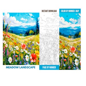 Color by Number for Adult, Paint by Number Printable, Meadow Landscape ...