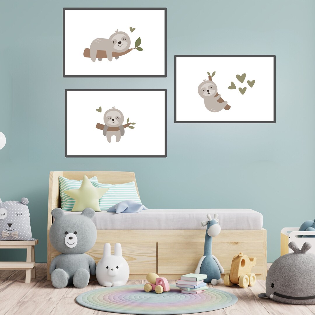Baby Sloth Nursery Wall Art, Nursery Decor, Baby Animal Nursery Art ...