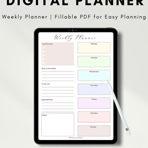Digital Planner | Weekly Agenda | Printable & Fillable PDF | Undated ...