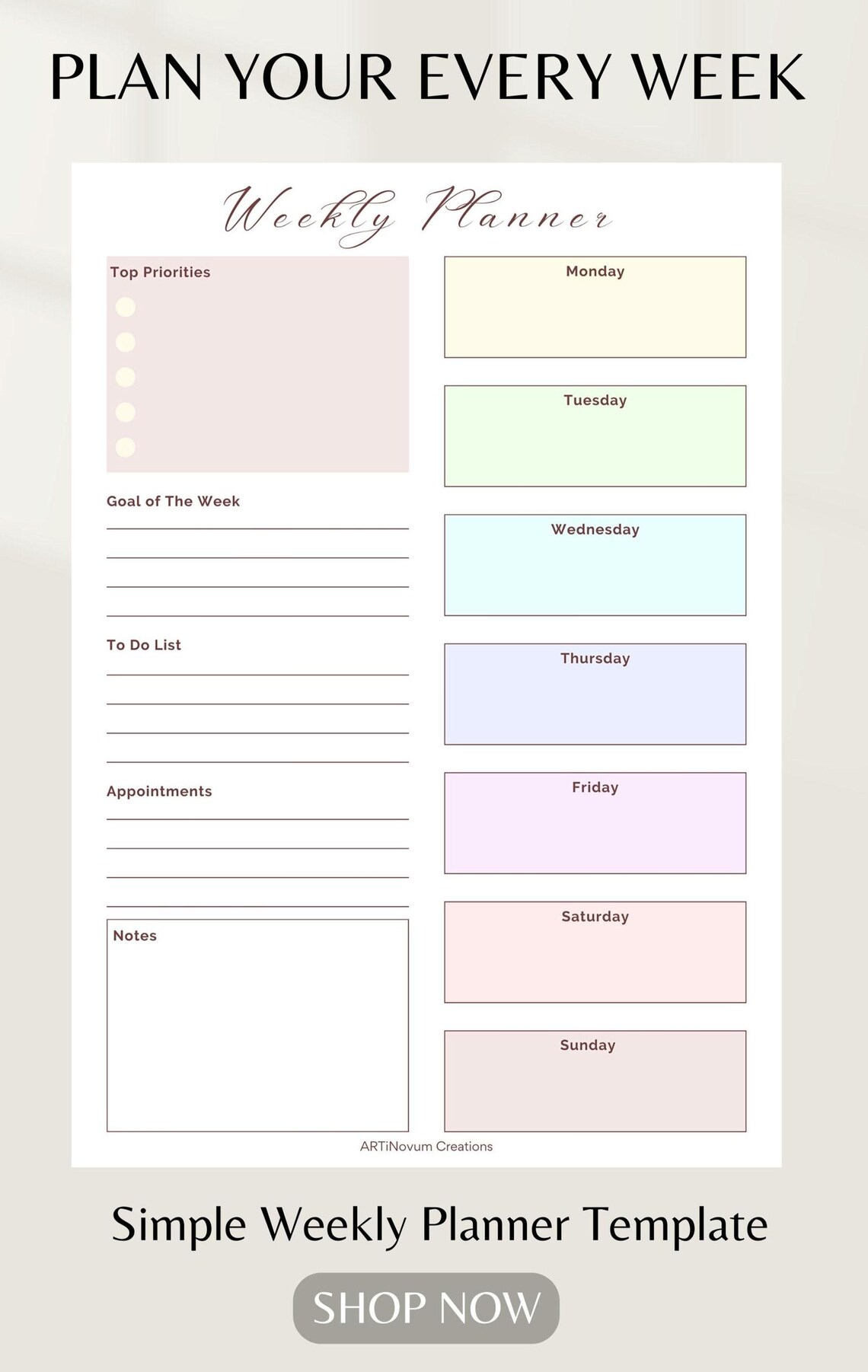 Digital Planner | Weekly Agenda | Printable & Fillable PDF | Undated ...