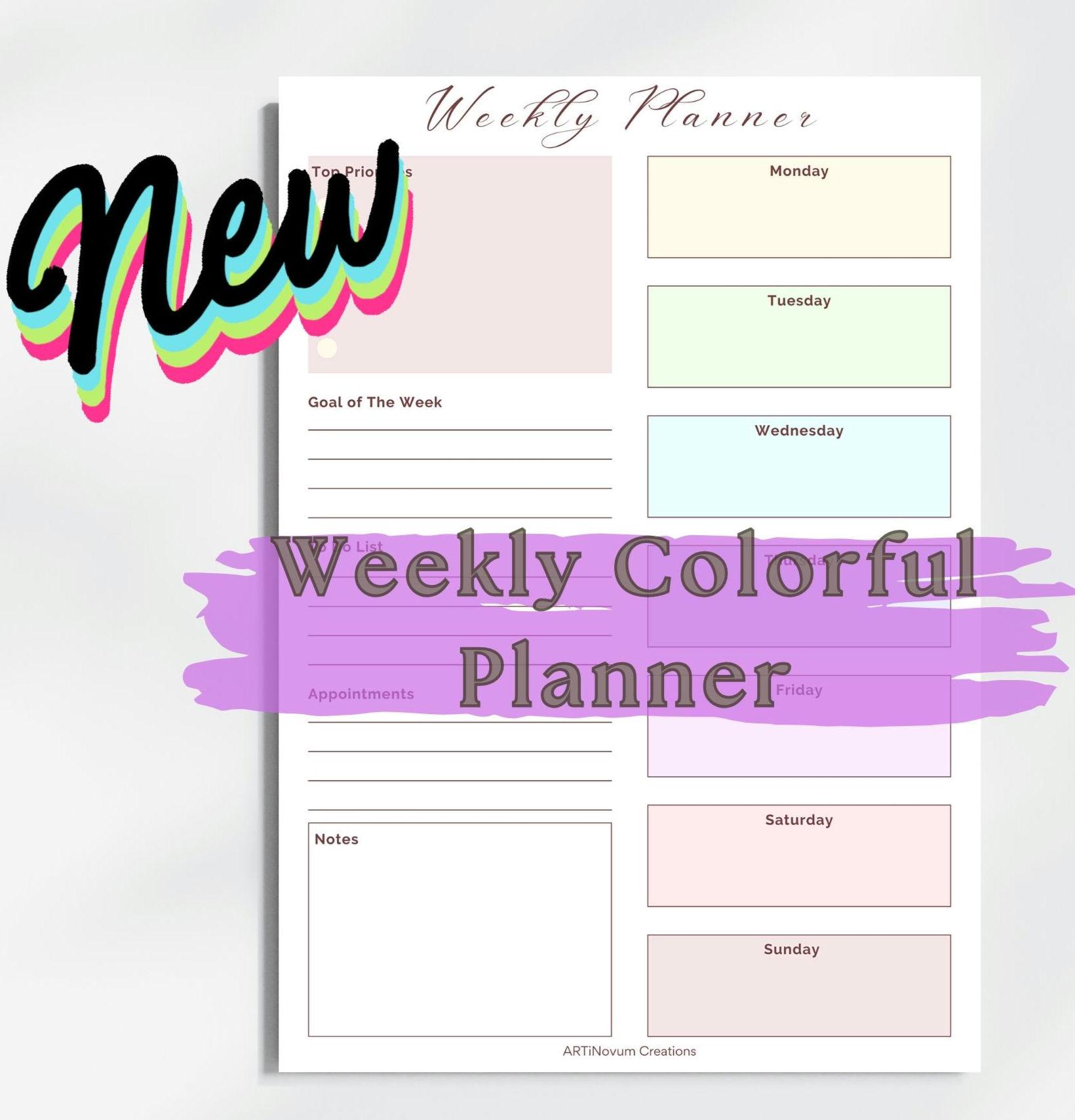 Digital Planner | Weekly Agenda | Printable & Fillable PDF | Undated ...