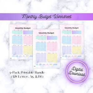 Colorful Monthly Budget Worksheet: INSTANT DOWNLOAD Track - Etsy