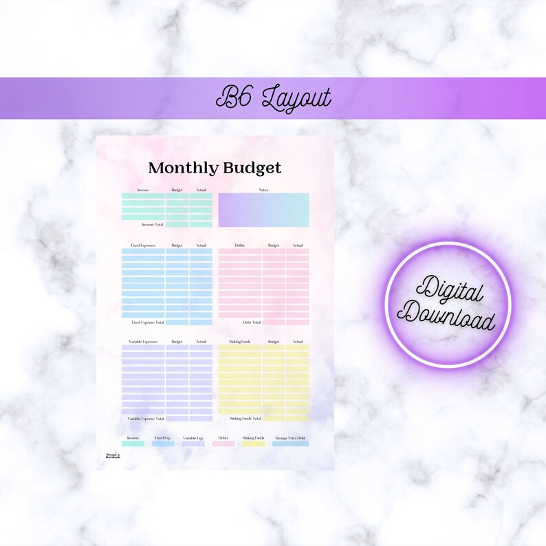 Colorful Monthly Budget Worksheet: INSTANT DOWNLOAD Track Income ...