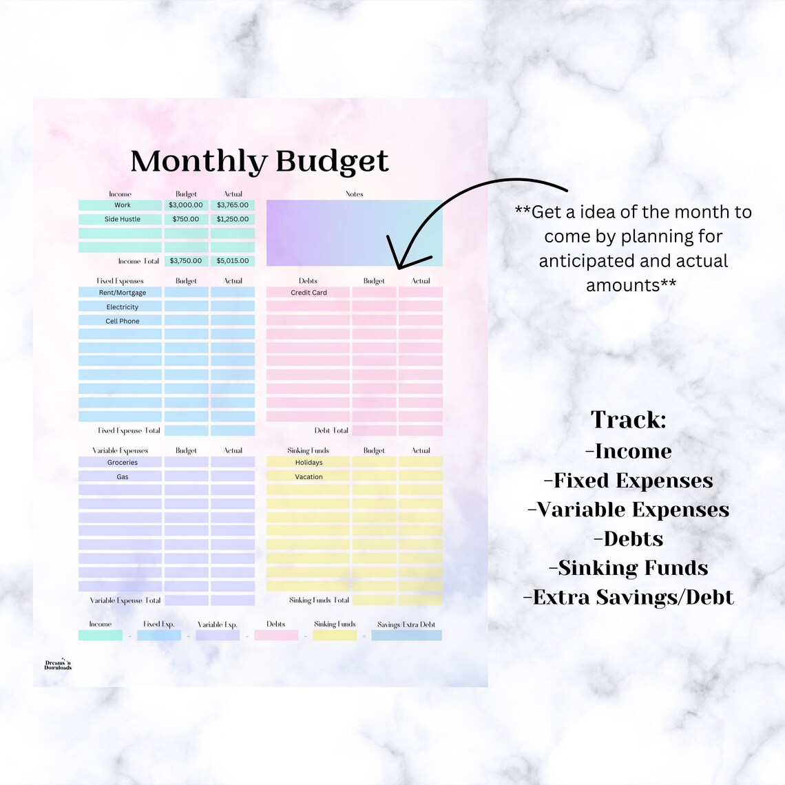 Colorful Monthly Budget Worksheet: INSTANT DOWNLOAD Track - Etsy