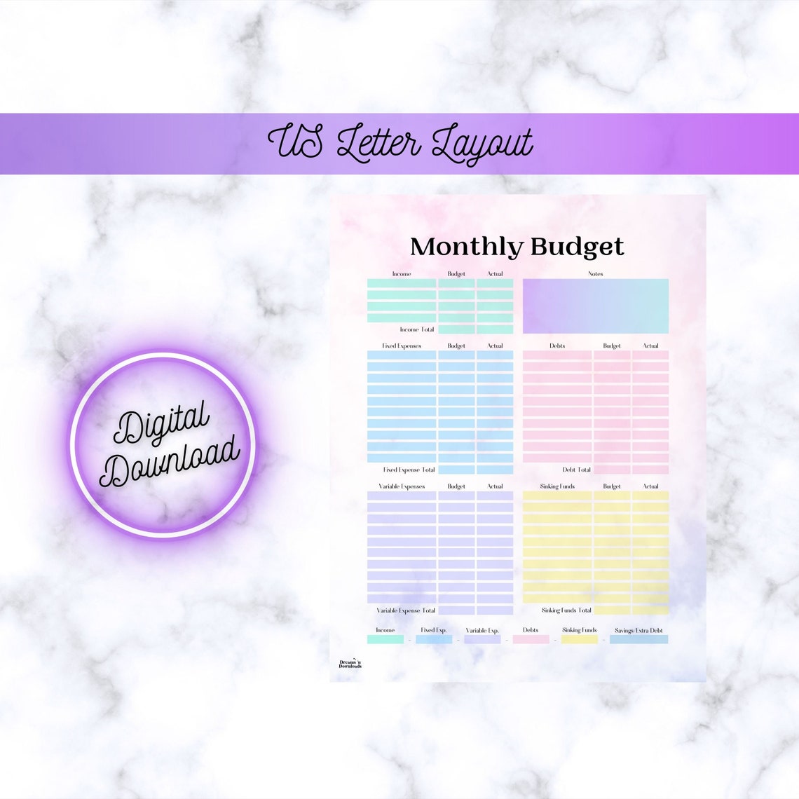 Colorful Monthly Budget Worksheet: INSTANT DOWNLOAD Track - Etsy