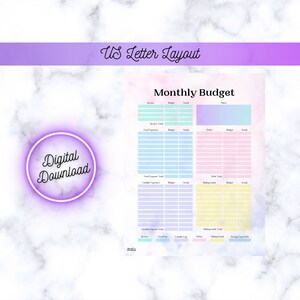 Colorful Monthly Budget Worksheet: INSTANT DOWNLOAD Track Income ...