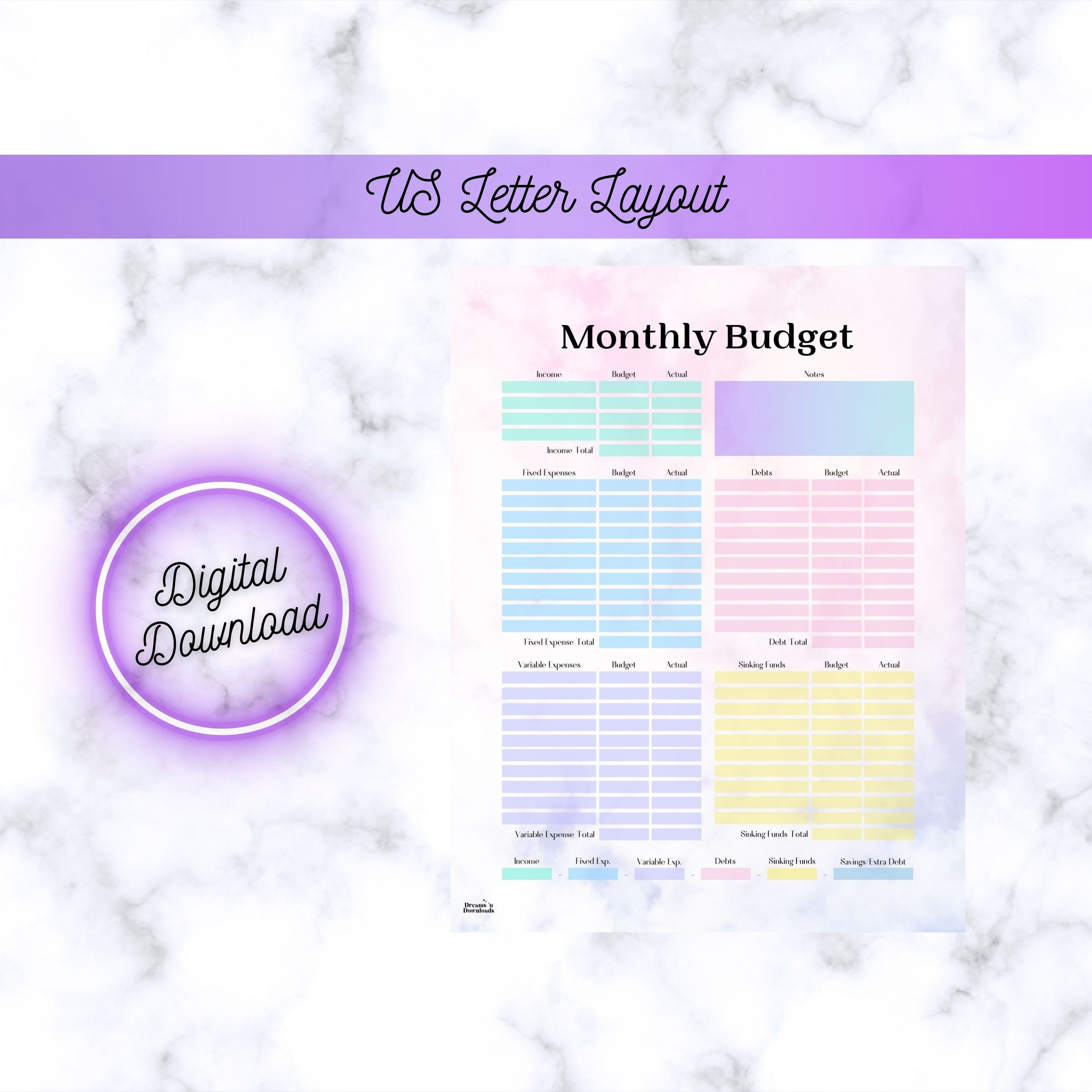 Colorful Monthly Budget Worksheet: INSTANT DOWNLOAD Track Income ...