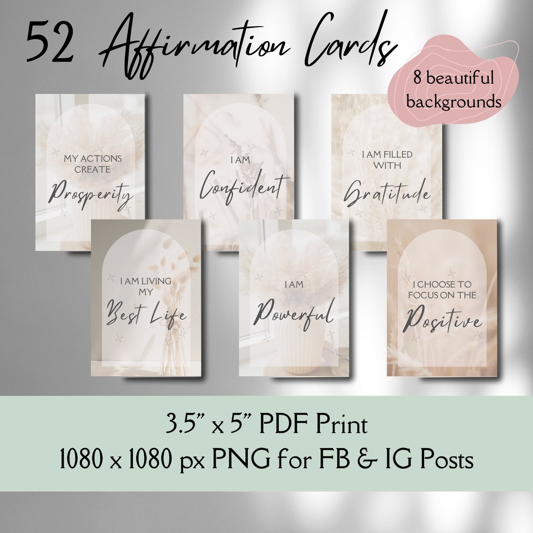 52 Affirmation Cards, Positive Quotes, Mindfulness, Manifestation ...