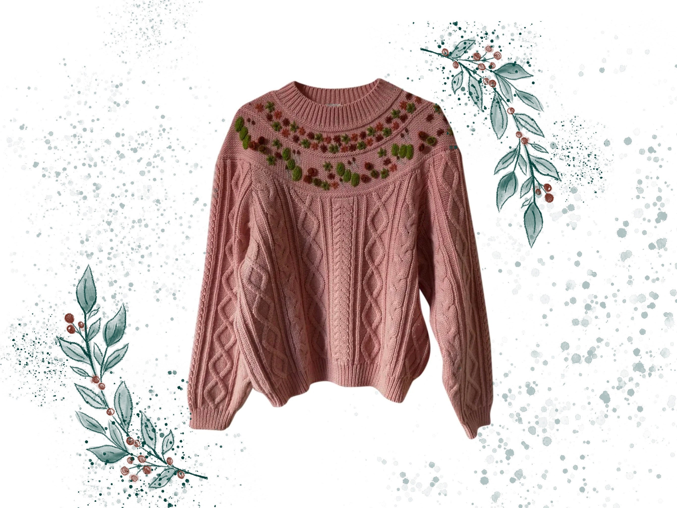 Vintage Embroidered Sweater With Cables and Flowers Size 44/46 38/40 ...