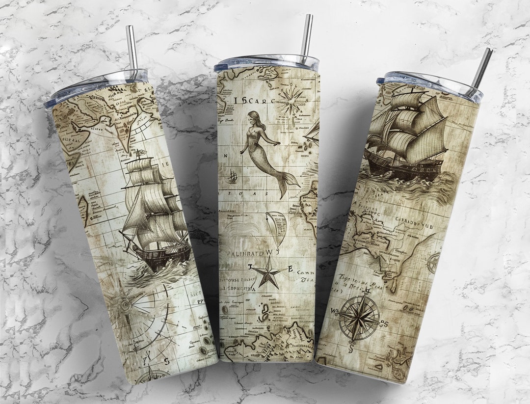 Nautical Map Tumbler Design: Old Treasure Map Wrap (PNG) - Etsy