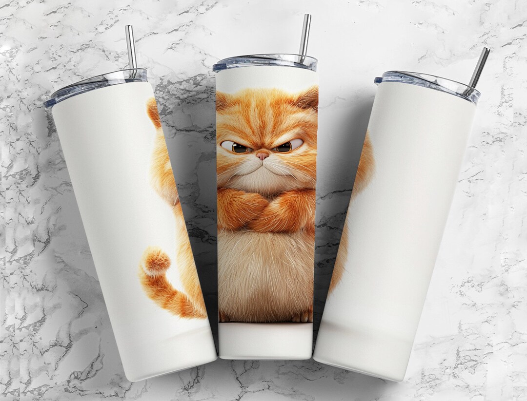 Cartoon Ginger Cat 20oz Sublimation Tumbler Design, Grumpy Cat 9.2 X 8.3 Straight Tumbler Wrap ...