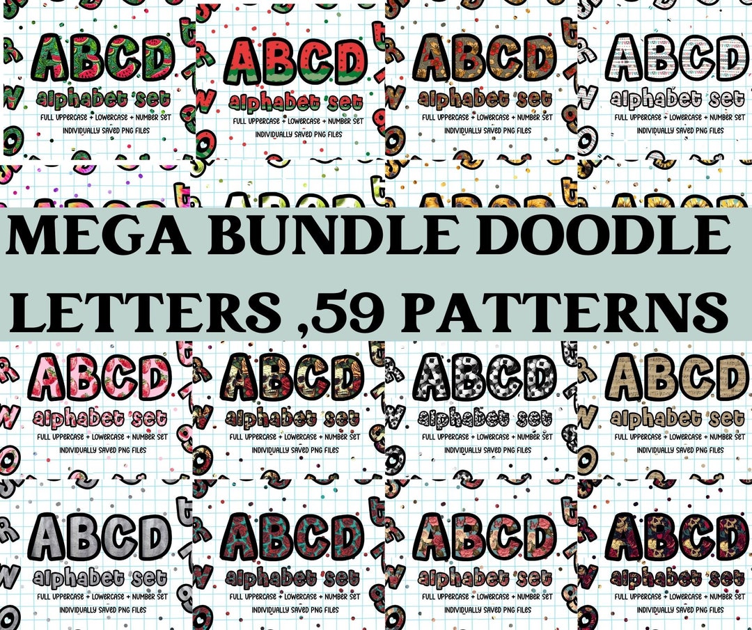 Doodle Letters Mega Bundle Alphabet Set Tumbler Wrap PNG Bundle ...