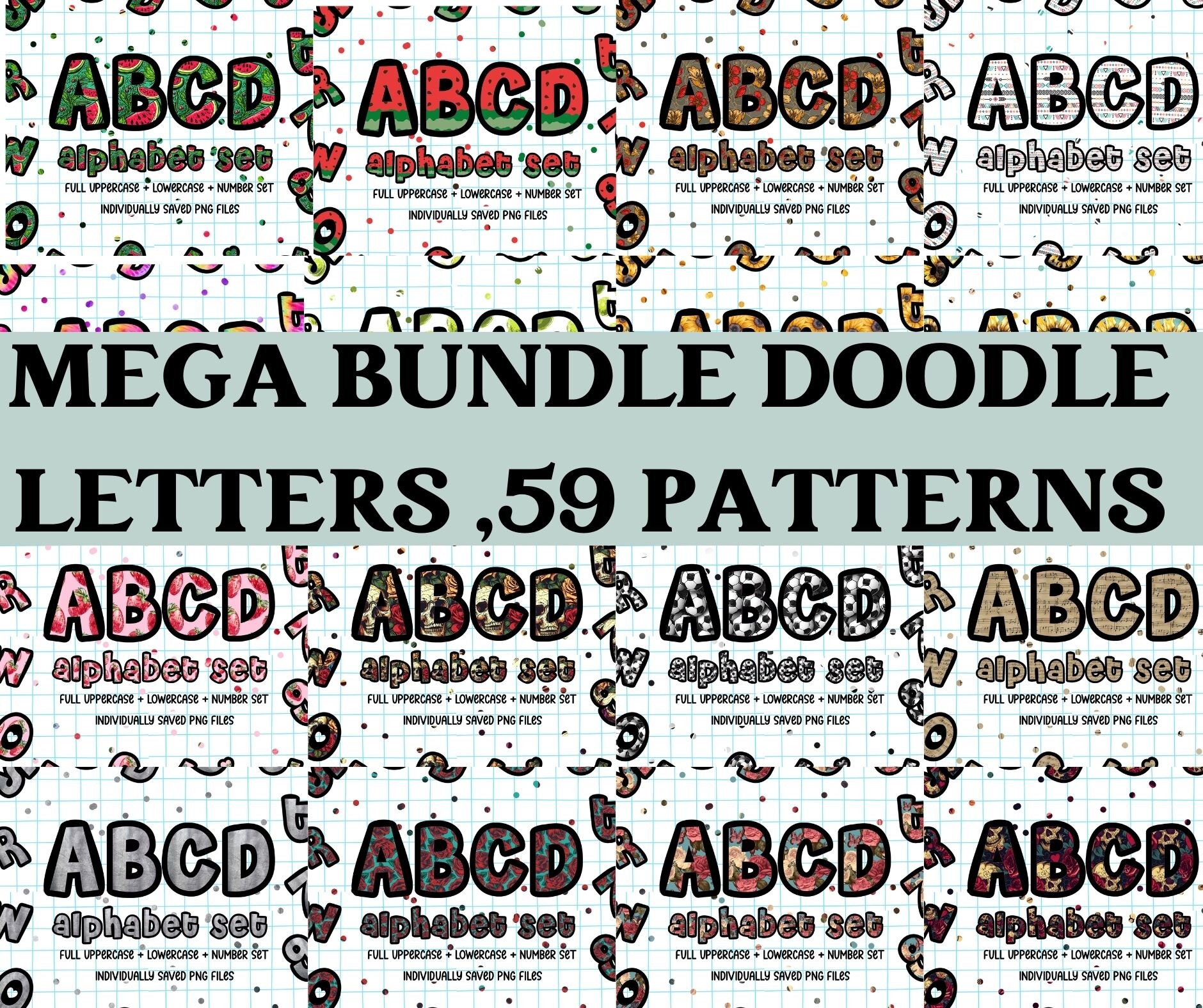 Doodle Letters Mega Bundle Alphabet Set Tumbler Wrap PNG Bundle ...