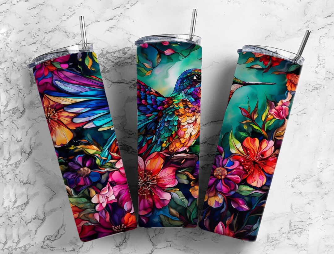 Colourful Humming Bird 20oz Sublimation Tumbler Design, Floral Flowers ...