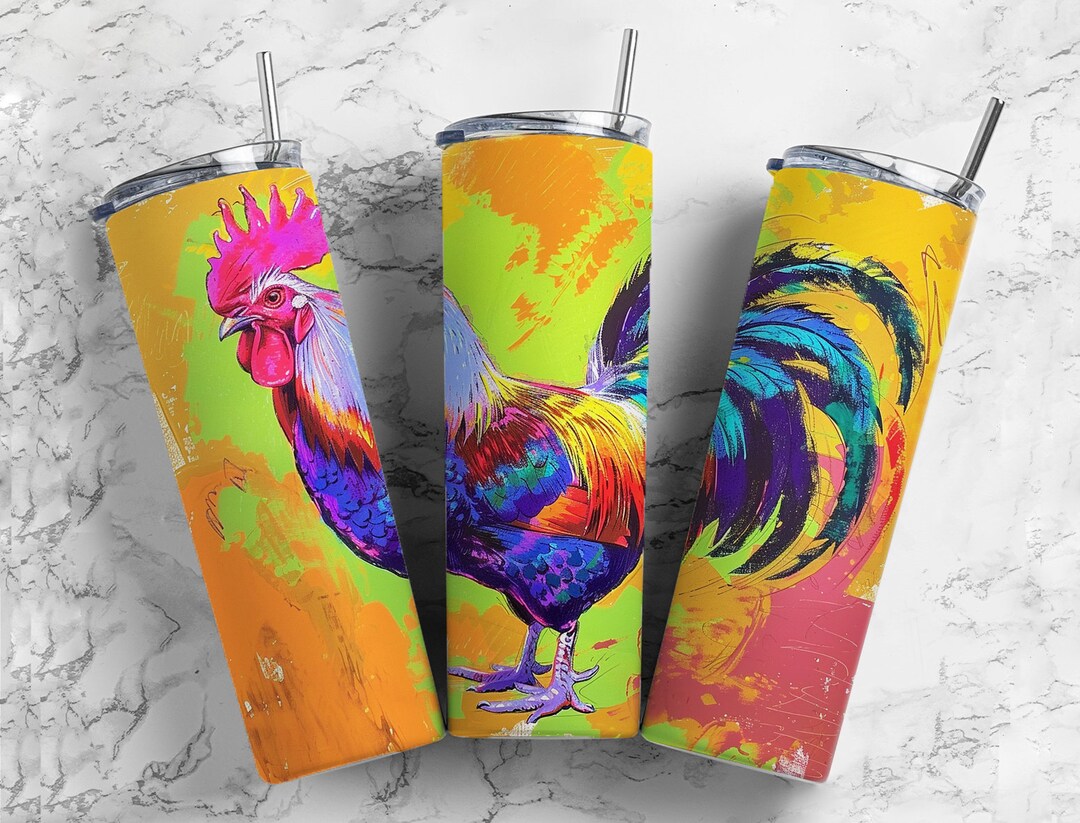 Colorful Rooster Chook 20oz Sublimation Tumbler Design, Stylised Andy ...