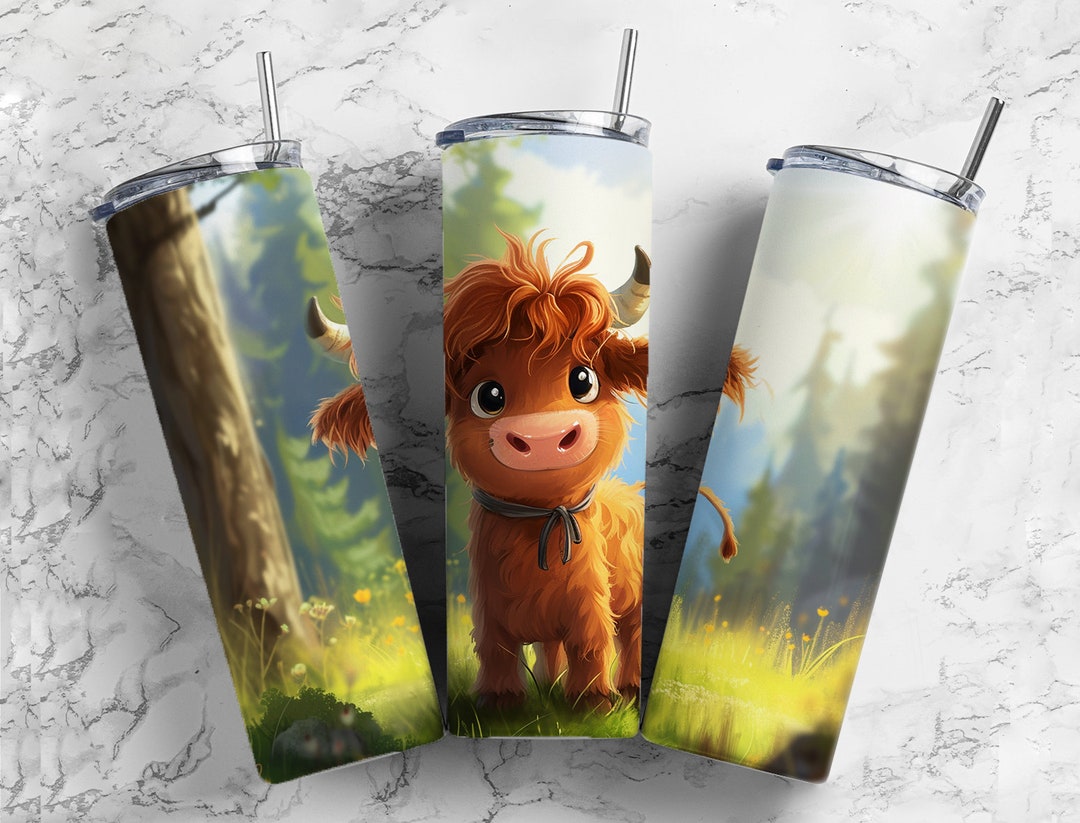 Baby Highland Cow 20oz Sublimation Tumbler Design, Calf Chibi Stylised ...