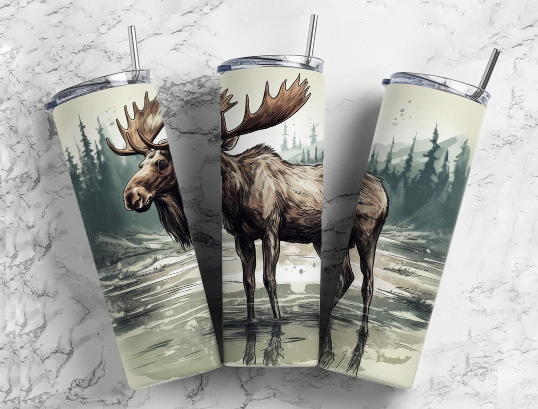 Moose Watercolour 20oz Sublimation Tumbler Design, Forest Stream 9.2 X ...