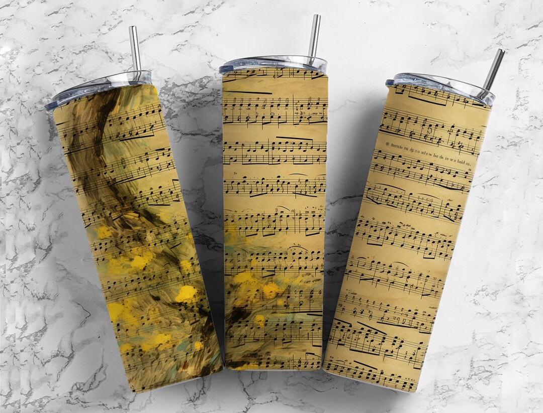 Sheet Music Van Gogh 20oz Sublimation Tumbler Design, Stylised Flowers ...