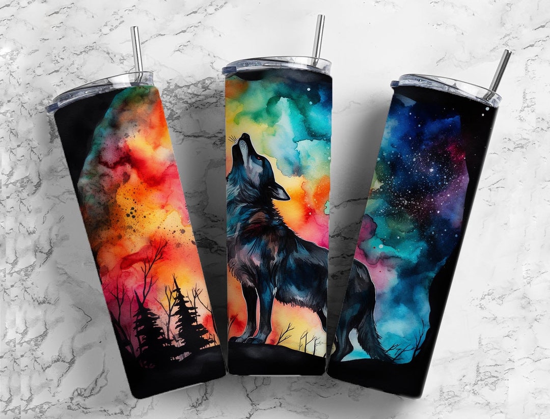 Howling Wolf 20oz Sublimation Tumbler Design, Alcohol Ink 9.2 X 8.3 ...