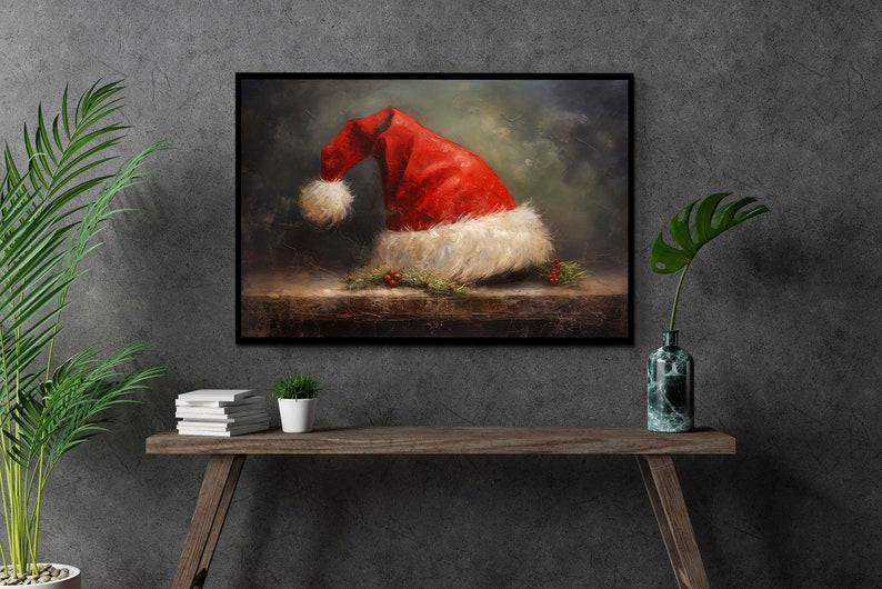 Santa Claus Hat Poster, Vintage Style Santa Art, Santa Hat Art, Retro ...