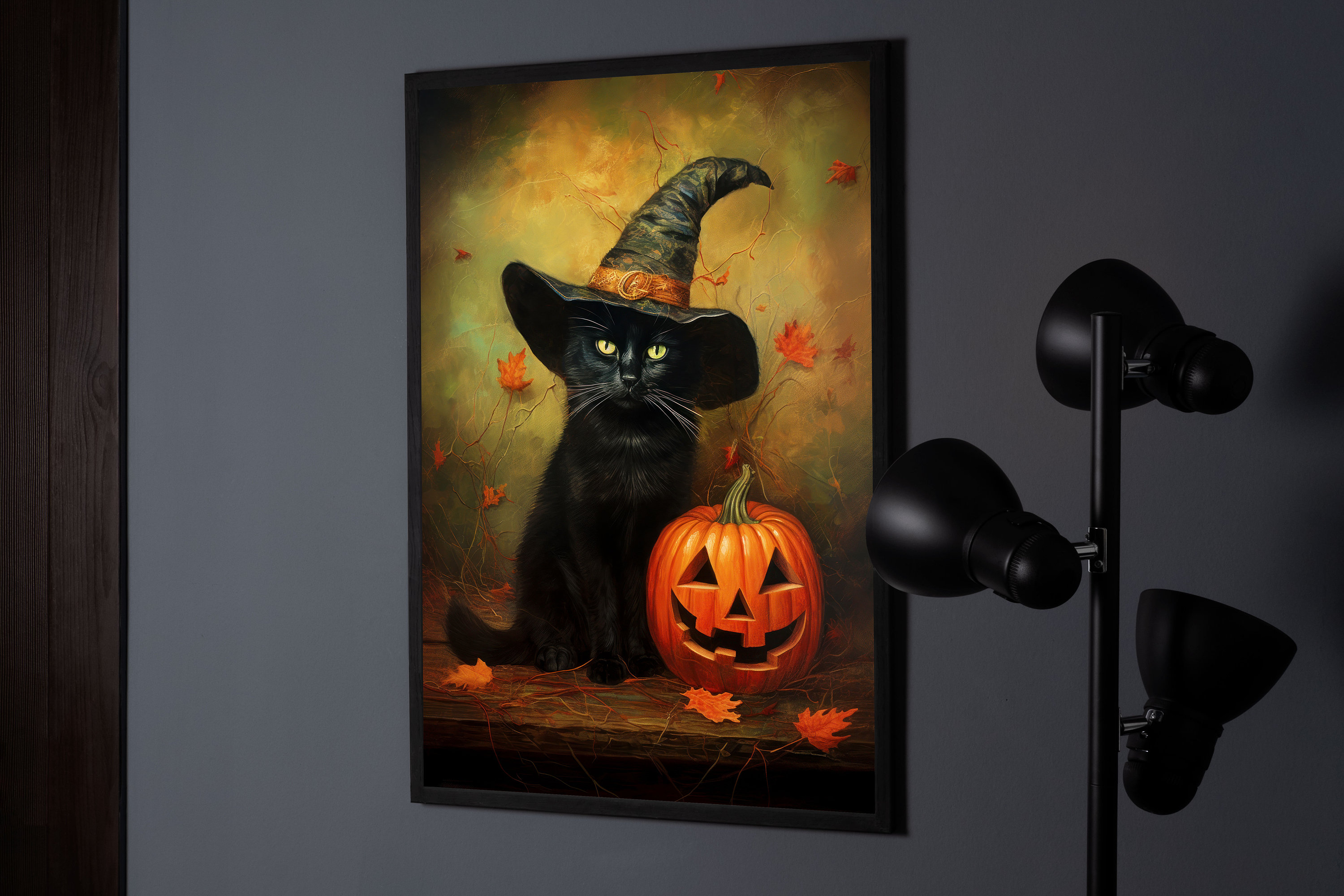 Black Cat in Witch Hat Vintage Halloween Wall Art Black - Etsy