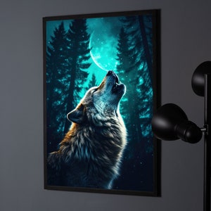 Wolf Howling at the Moon Poster - Midnight Forest Wildlife Art - Full ...