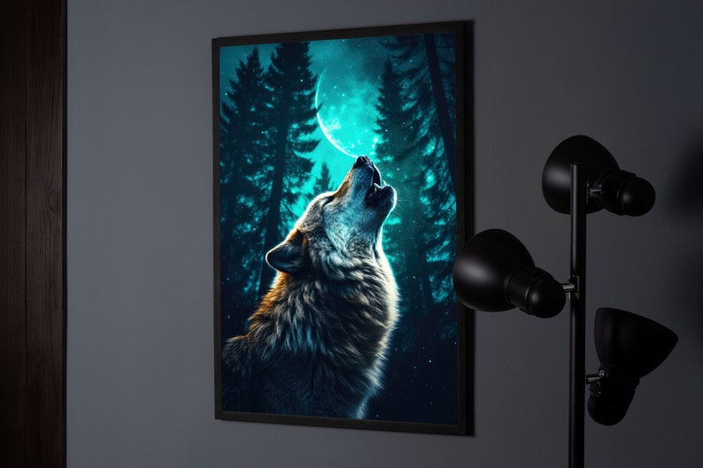 Wolf Howling at the Moon Poster - Midnight Forest Wildlife Art - Full ...
