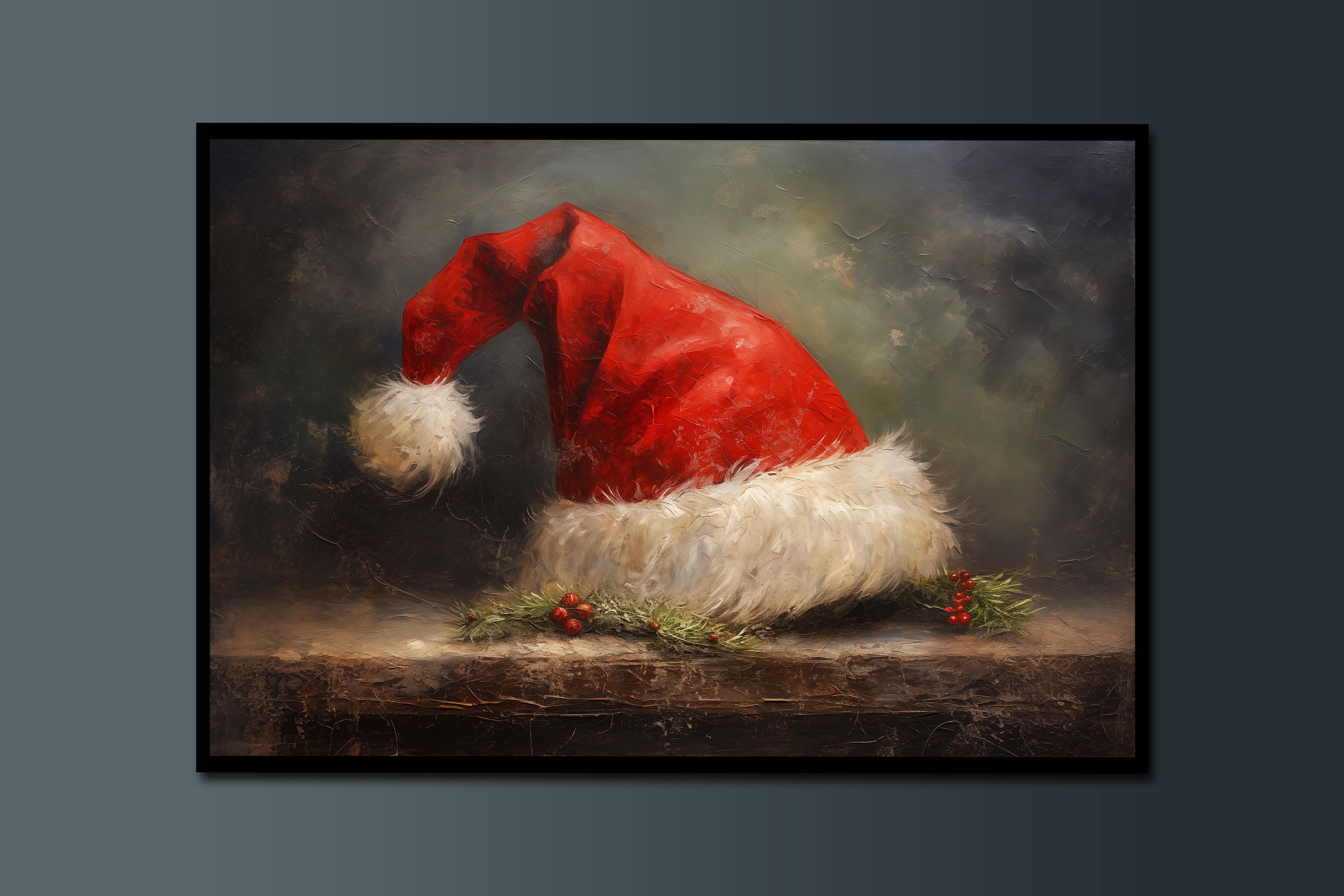 Santa Claus Hat Poster, Vintage Style Santa Art, Santa Hat Art, Retro ...