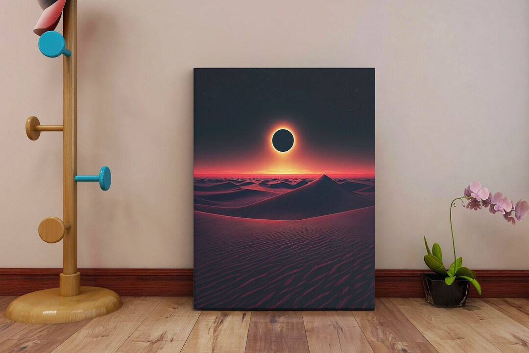 Solar Eclipse Over Sand Dunes Canvas Solar Eclipse Canvas Total Solar Eclipse Wall Art Solar ...