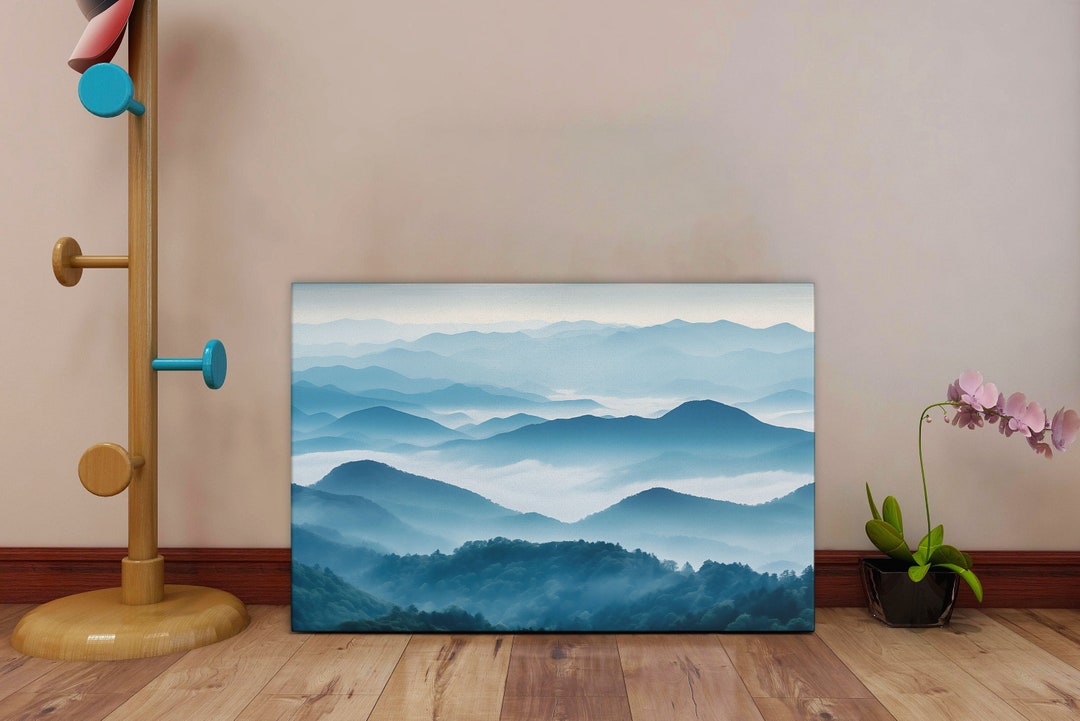 Blue Ridge Mountains Canvas - Foggy Mountain Landscape Art - Panoramic ...