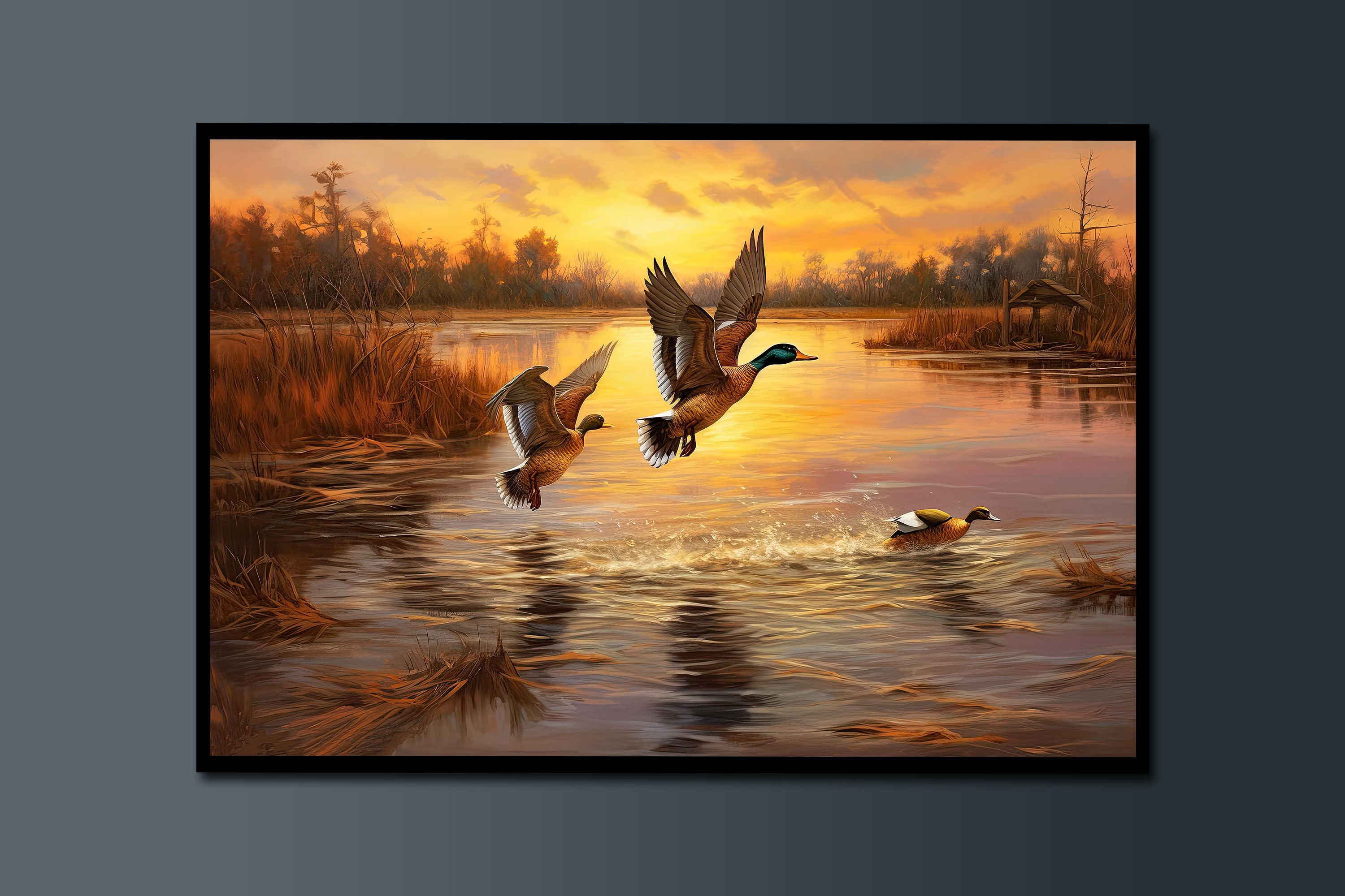 Mallard Ducks Landing in Water Mallard Ducks Poster Mallard Duck Art ...