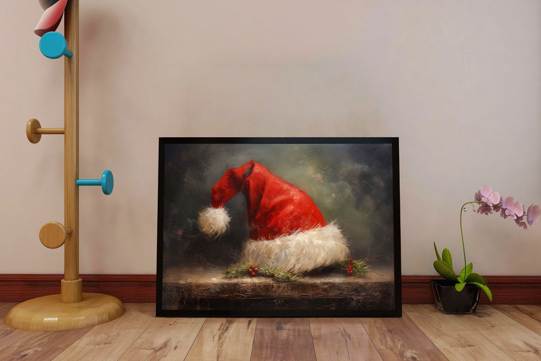 Santa Claus Hat Poster, Vintage Style Santa Art, Santa Hat Art, Retro ...