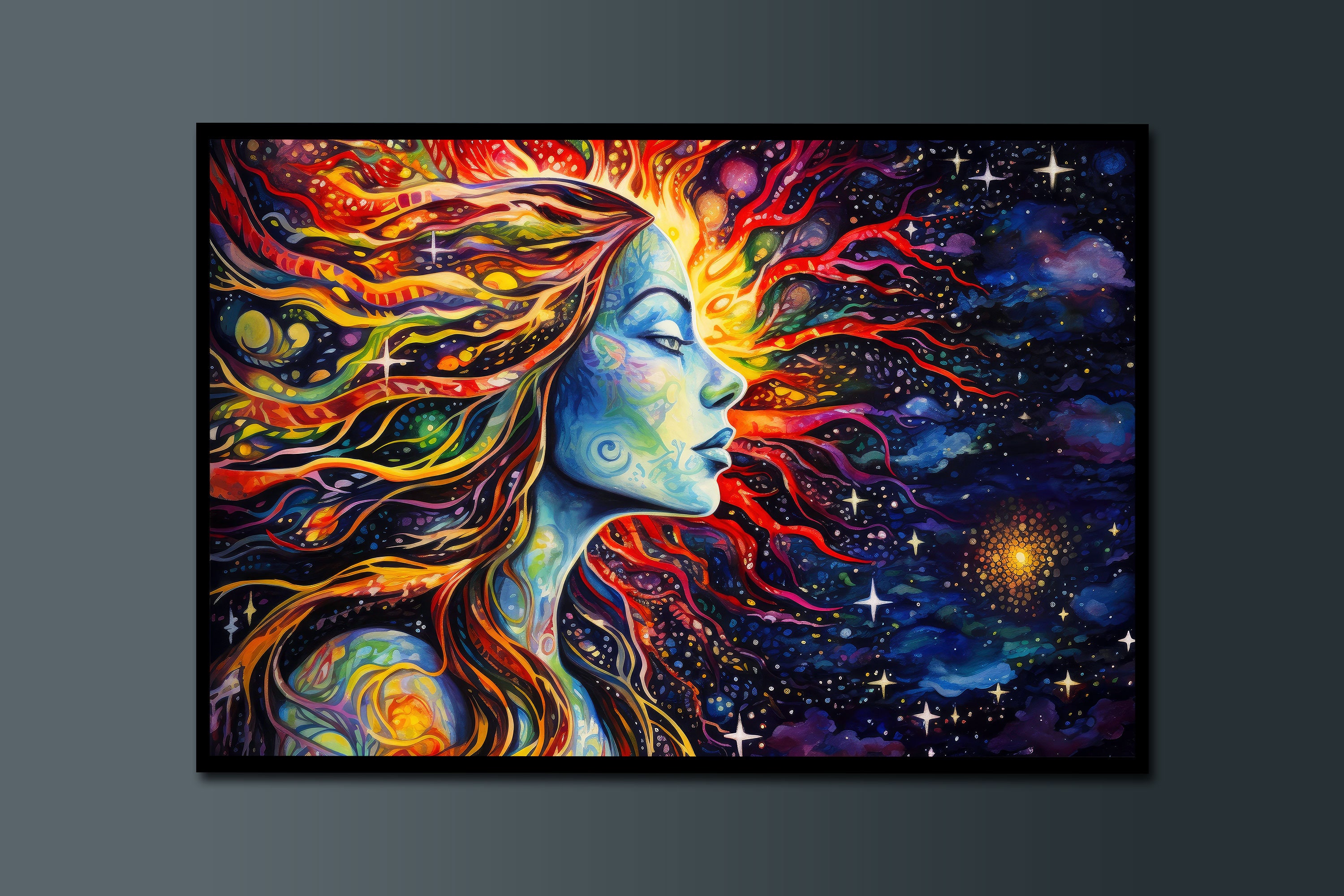 Beautiful Night Sky Goddess Trippy Poster Trippy Wall Art Trippy Print ...