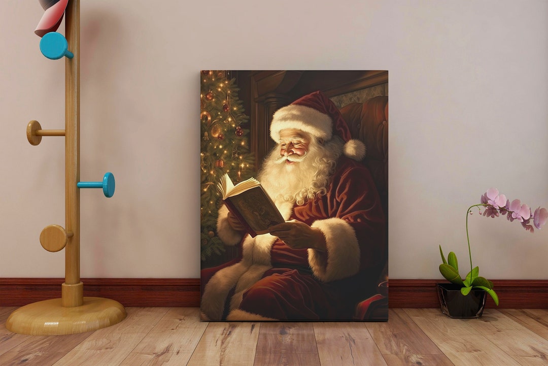 Santa Claus Reading Christmas Stories Canvas - Vintage Christmas Art ...
