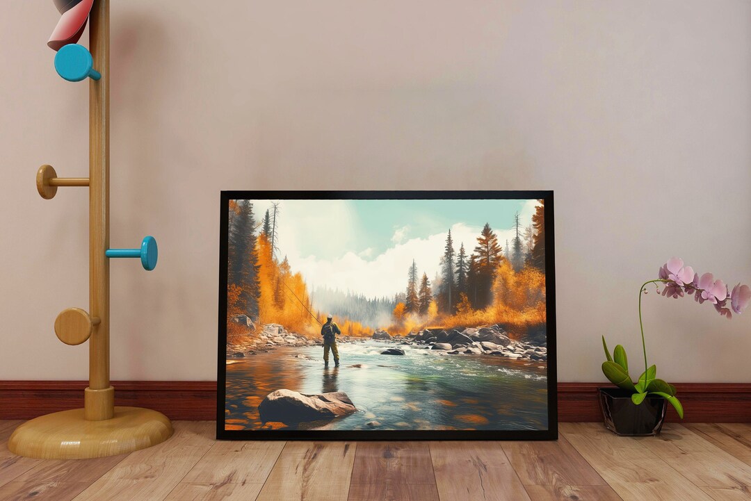 Autumn Fly Fishing Poster - Rustic Angler Wall Art - Fall River Fishing ...