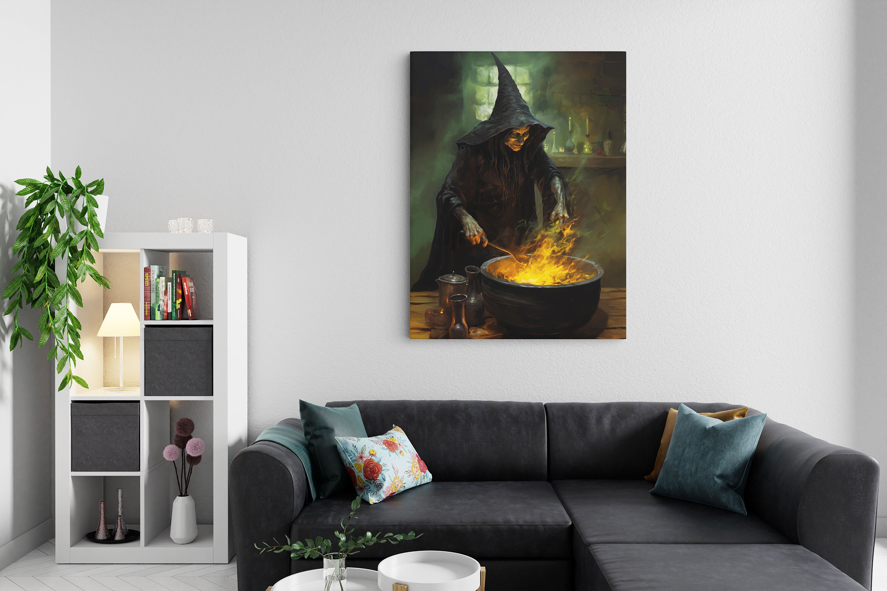 Wicked Witch Mixing Potion Canvas Halloween Wall Art Witch Halloween ...