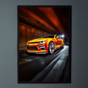 Orange Chevy Camaro Poster Chevy Camaro Print Wall Art Decor Muscle Car ...