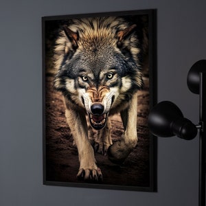 Angry Gray Wolf Poster - Fierce Wolf Wall Art - Wildlife Home Decor ...