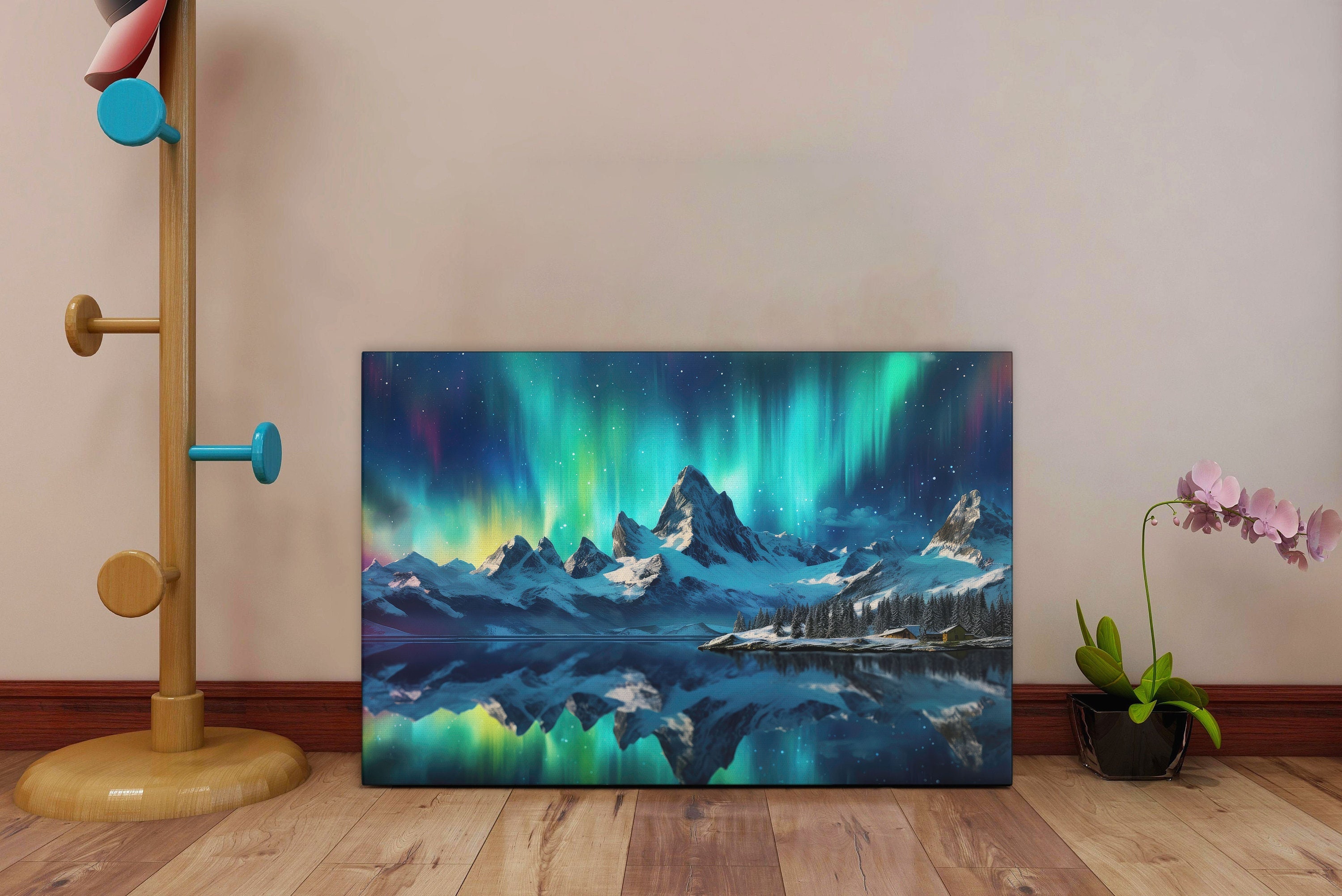 Aurora Borealis Northern Lights Over Mountains Canvas Northern Lights ...