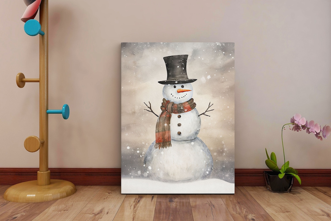 Traditional Snowman Canvas - Vintage Winter Art, Vintage Christmas ...