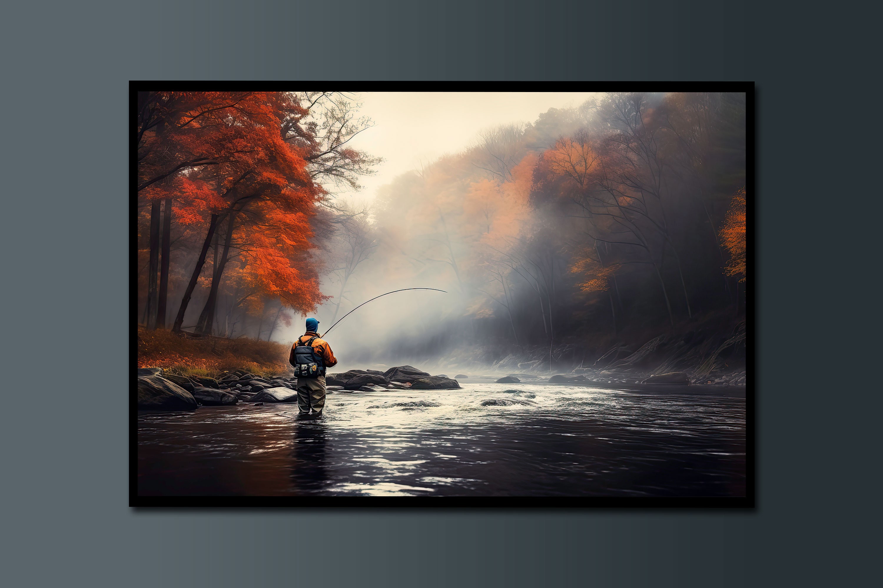 Fly Fisherman on Foggy Morning Fly Fishing Poster Fly Fishing Wall Art ...