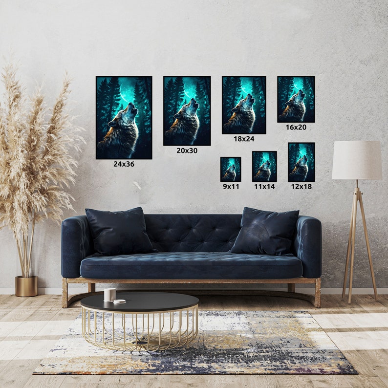 Wolf Howling at the Moon Poster - Midnight Forest Wildlife Art - Full ...