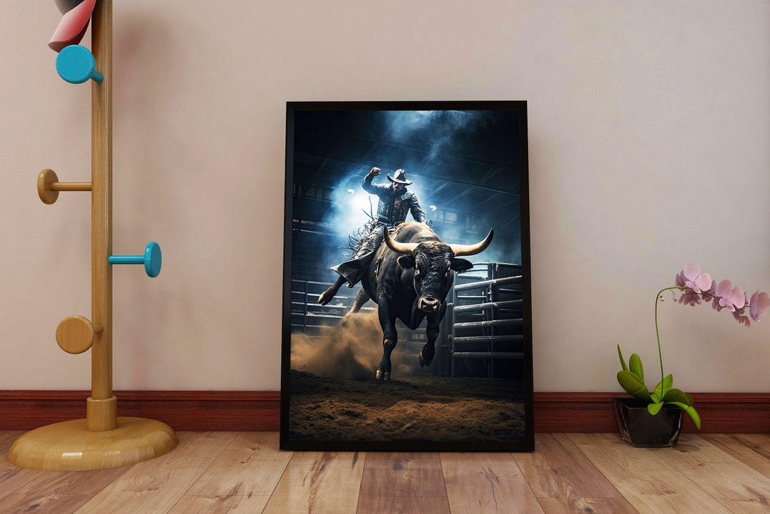 Bull Rider Rodeo Poster - Western Cowboy Wall Art - Professional Bull ...
