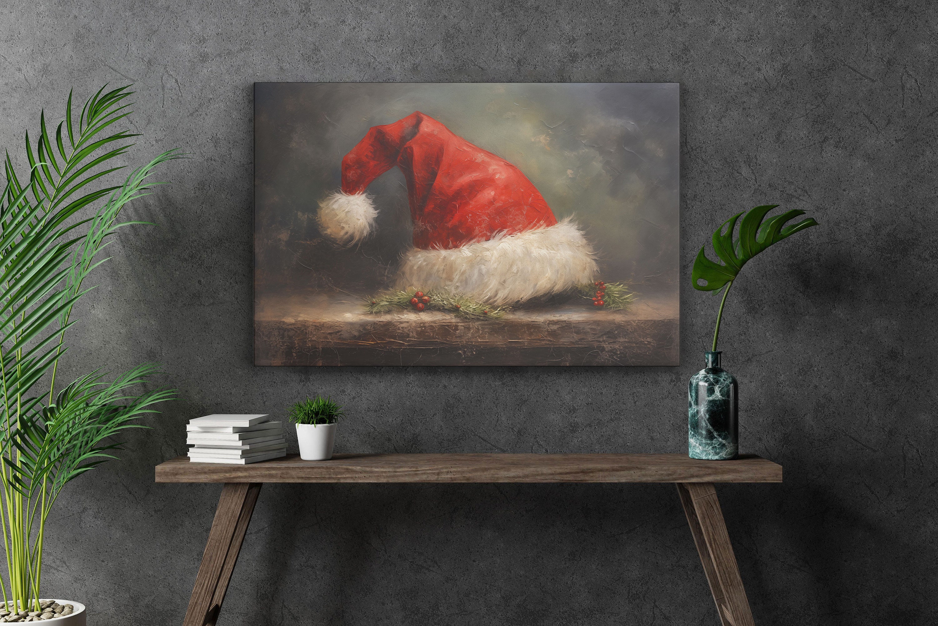 Santa Claus Hat Canvas Christmas Canvas, Vintage Christmas, Vintage ...