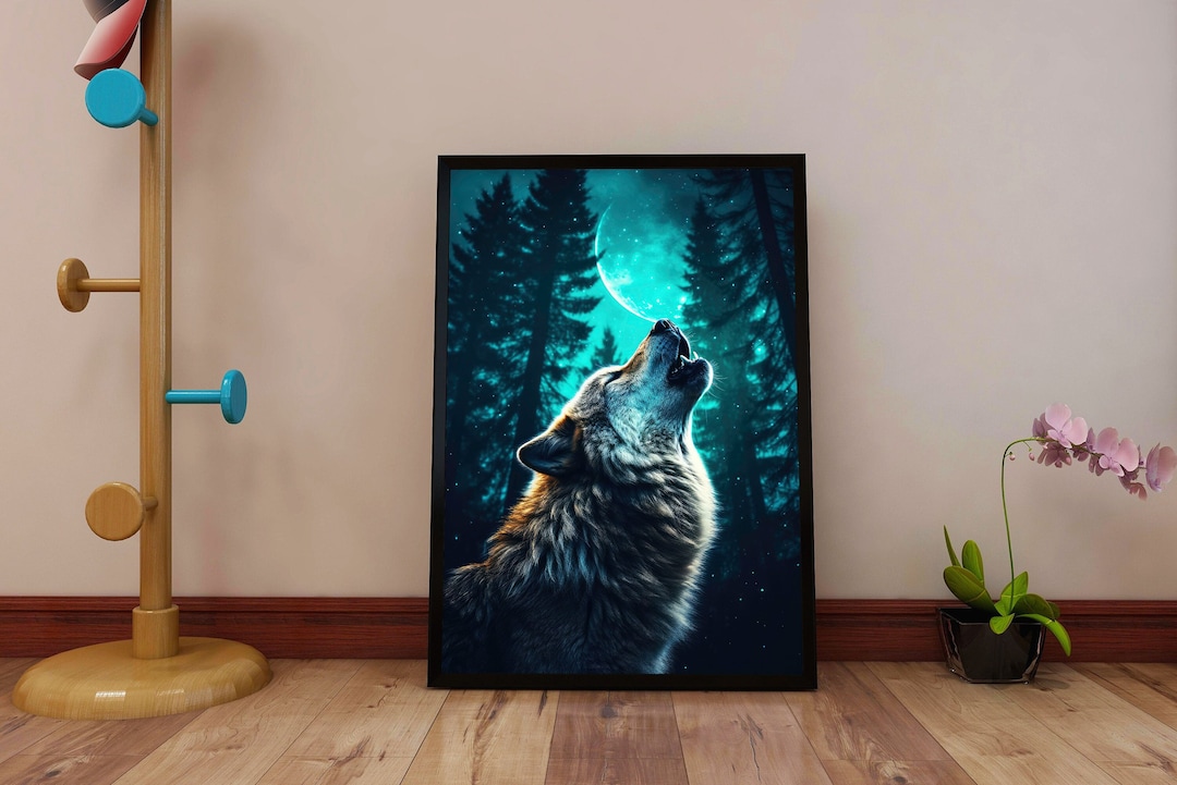 Wolf Howling at the Moon Poster - Midnight Forest Wildlife Art - Full ...