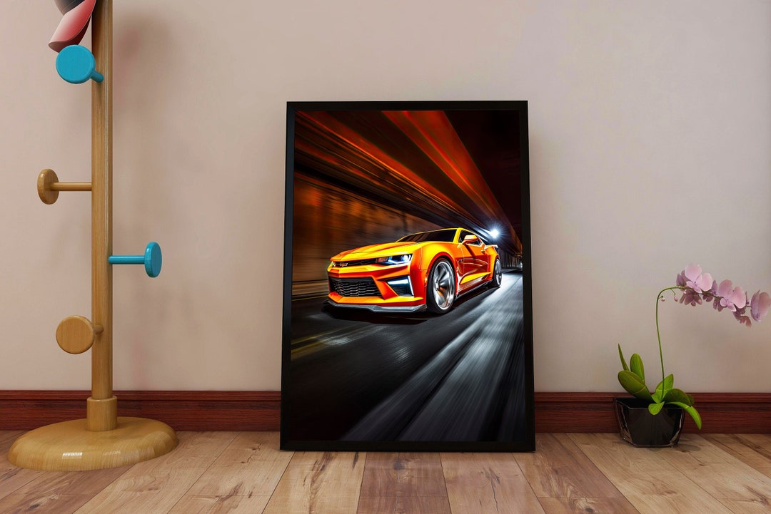 Orange Chevy Camaro Poster Chevy Camaro Print Wall Art Decor Muscle Car ...